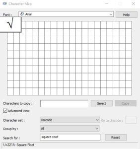 Square root on keyboard - talkkeyboard.com